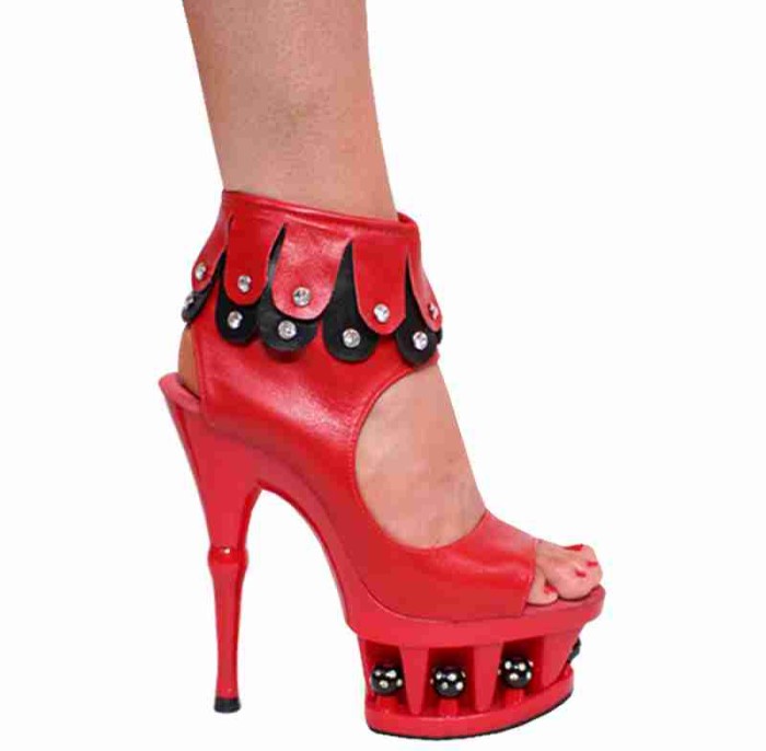 Karo Shoes 3314A/B - Red & Black Leather in Sexy Boots - $319.99