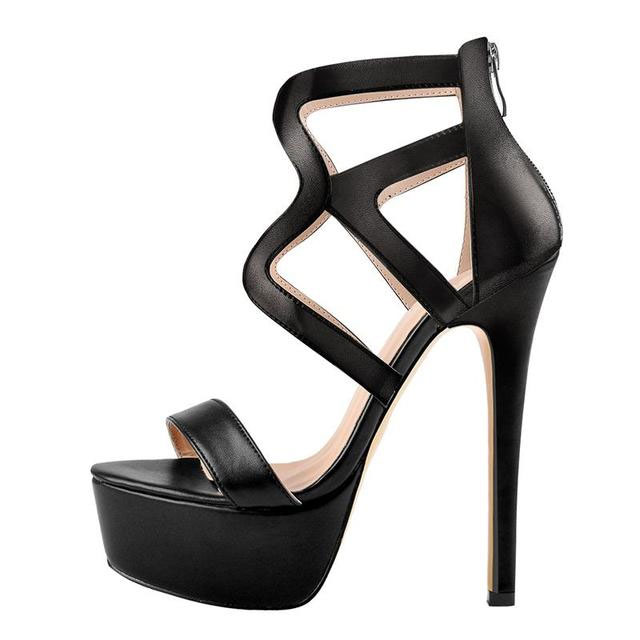 Maken Peep Toe Stiletto Heels Cut Out Straps Back Zipper Platforms ...