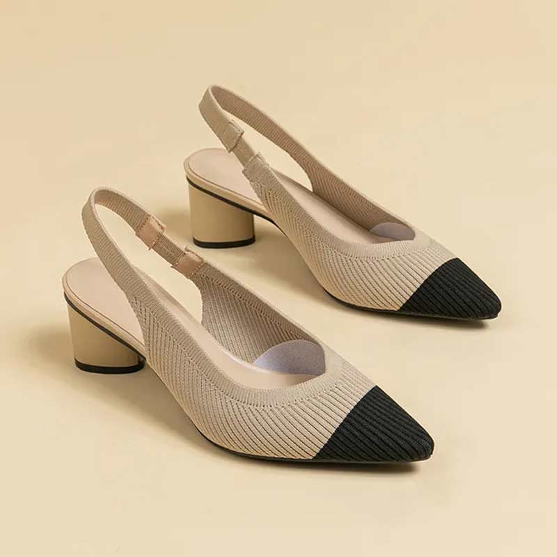 Emma Jones Pointed Toe Chunky Heels Cotton Fabric Summer Slingback ...