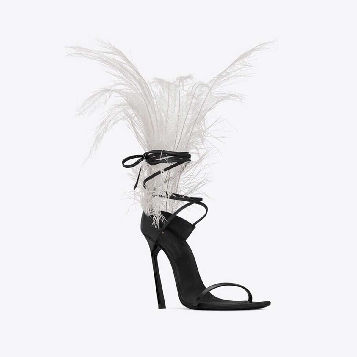 Lib Ostrich Feather Stiletto Sandals with Ankle Straps - White Feathers ...