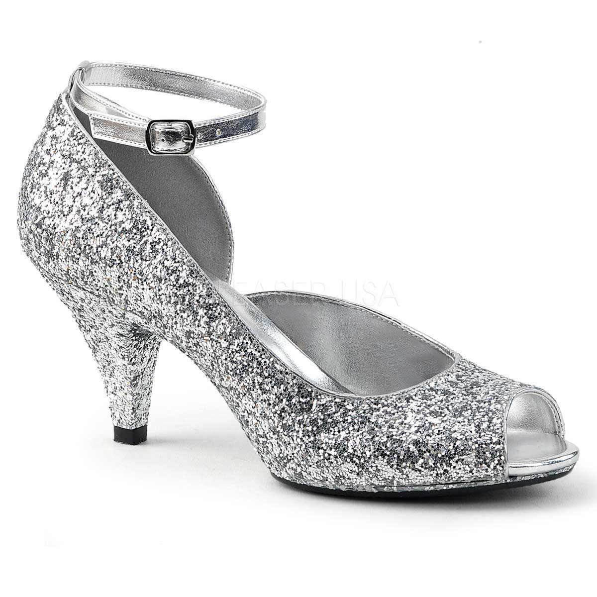 Pleaser Belle-381G - Silver Glitter in Sexy Heels & Platforms - $41.35