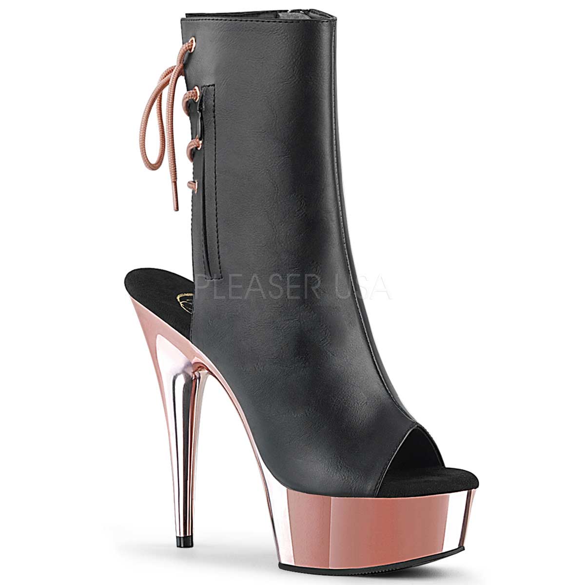 Pleaser Delight-1018 - Black Faux Leather Rose Gold Chrome in Sexy ...