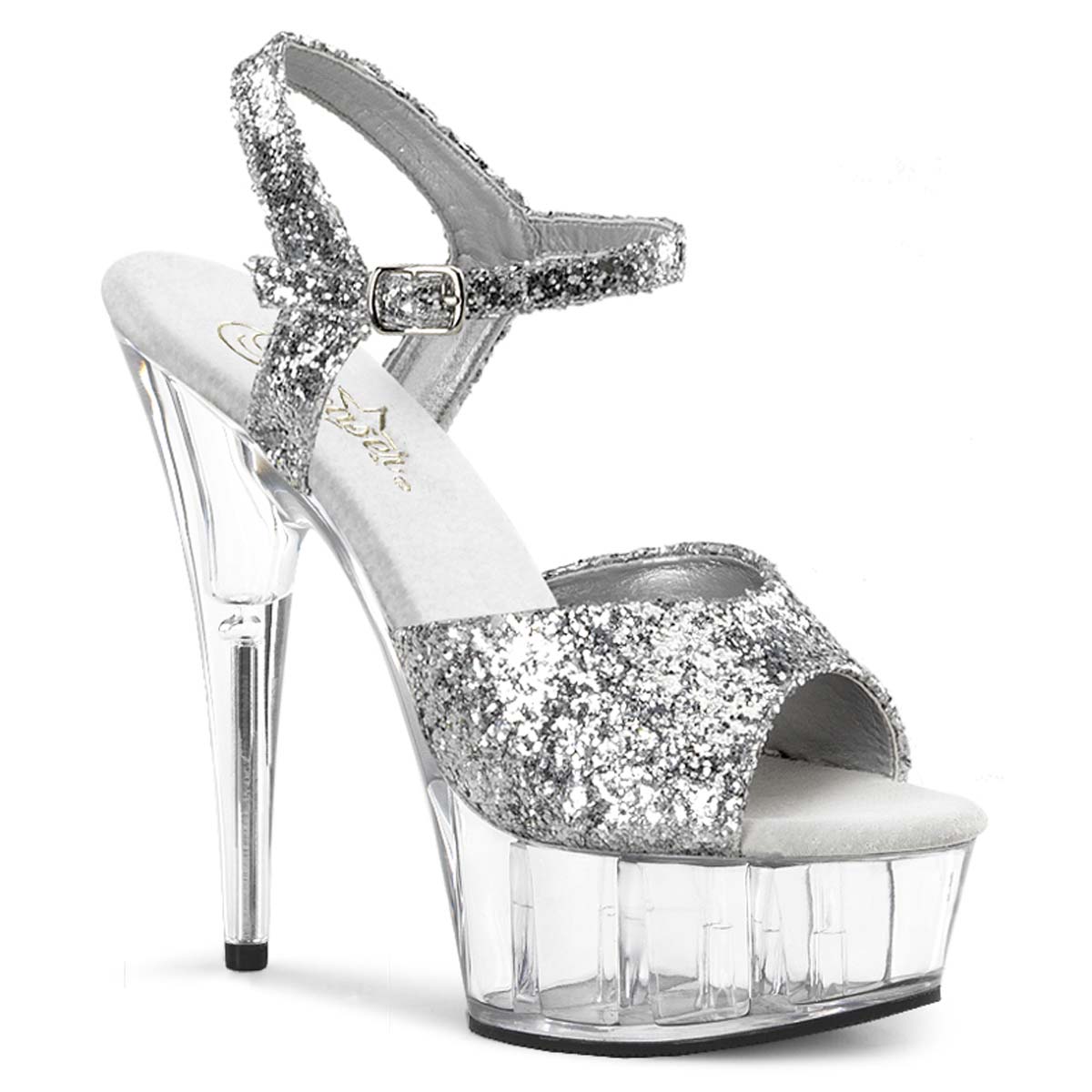 Pleaser Delight-609 - Silver Glitter/Clear in Sexy Heels & Platforms ...