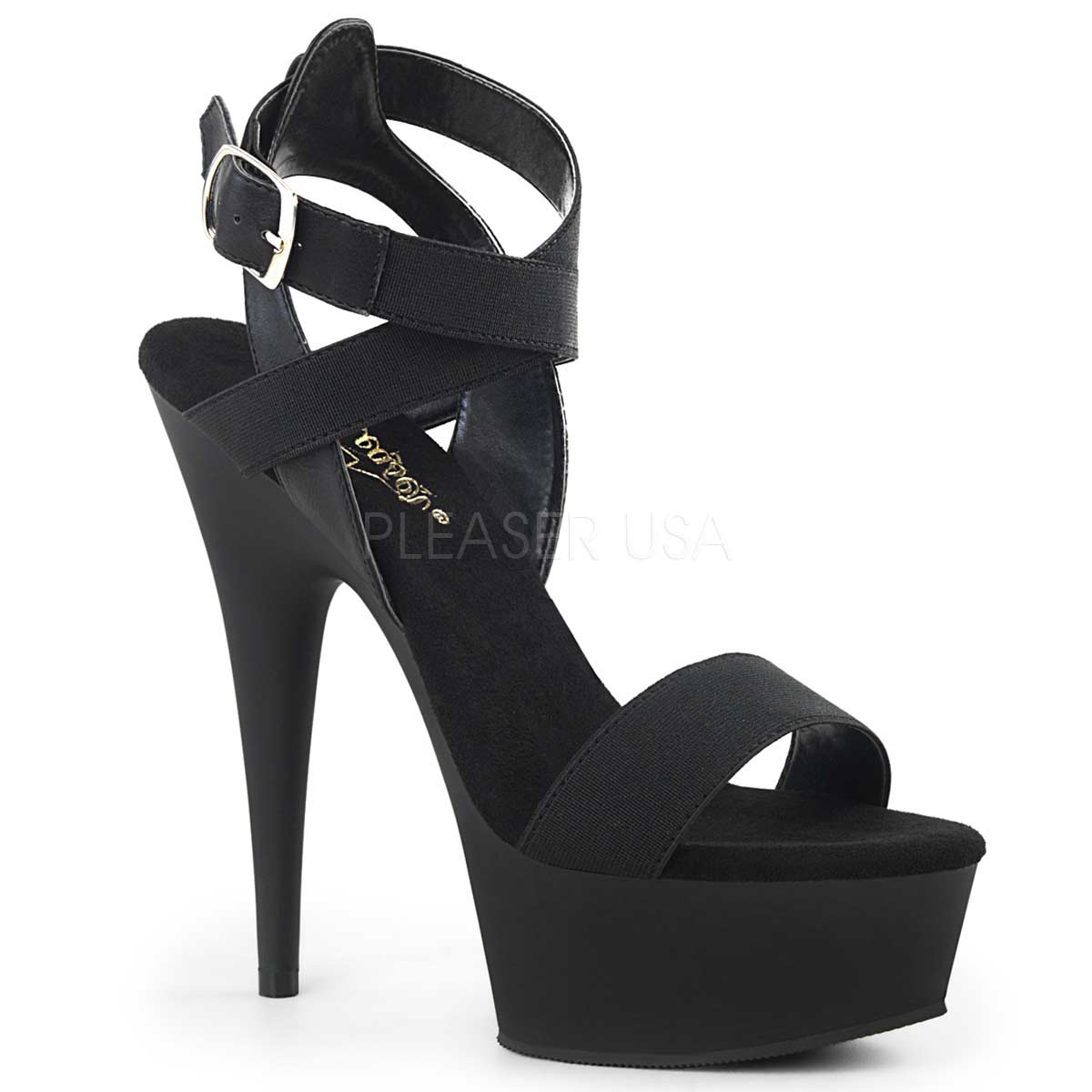 Pleaser Delight-646 - Black Elastic Band Faux Leather Matte in Sexy ...