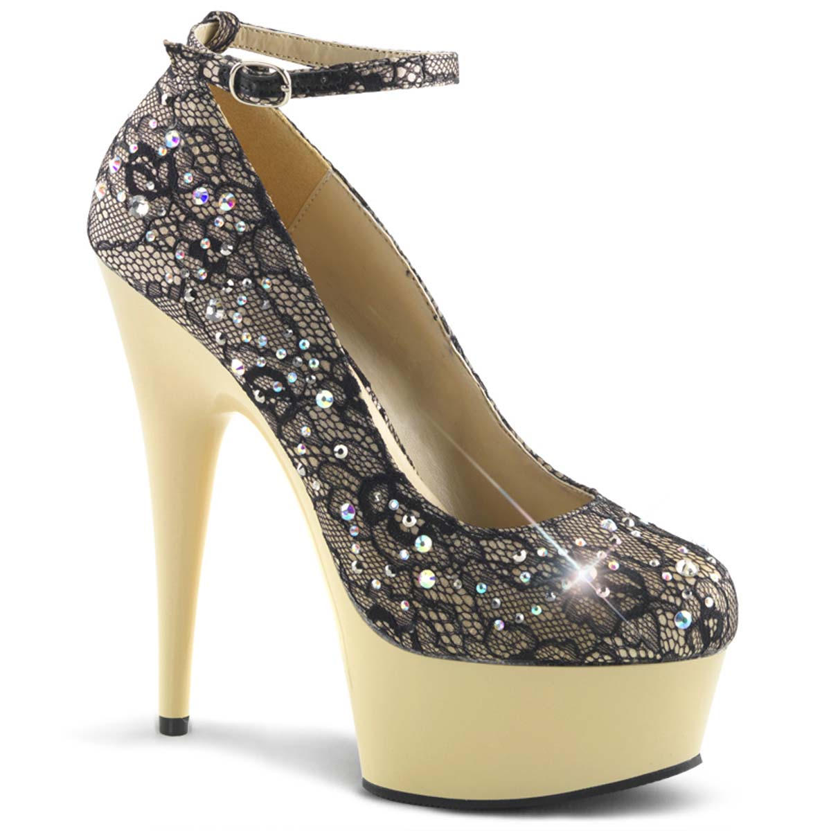 Pleaser Delight-686Lc - Champagne Satin-Lace/Cream in Sexy Heels ...