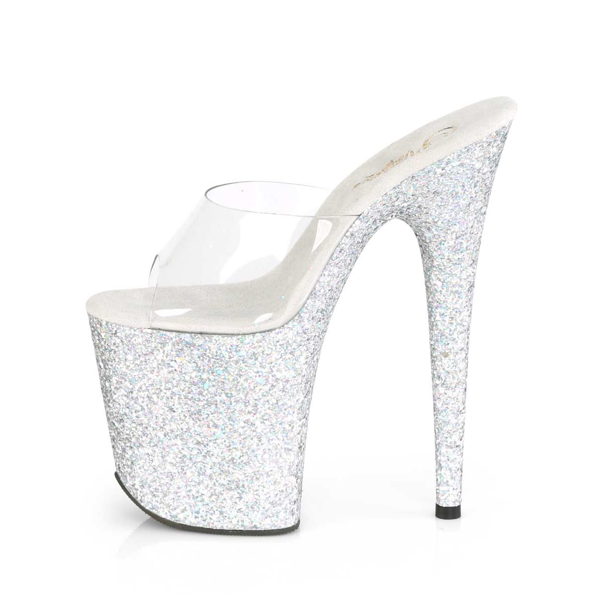 Pleaser Flamingo-801LG - Clear Silver Multi Glitter in Sexy Heels ...