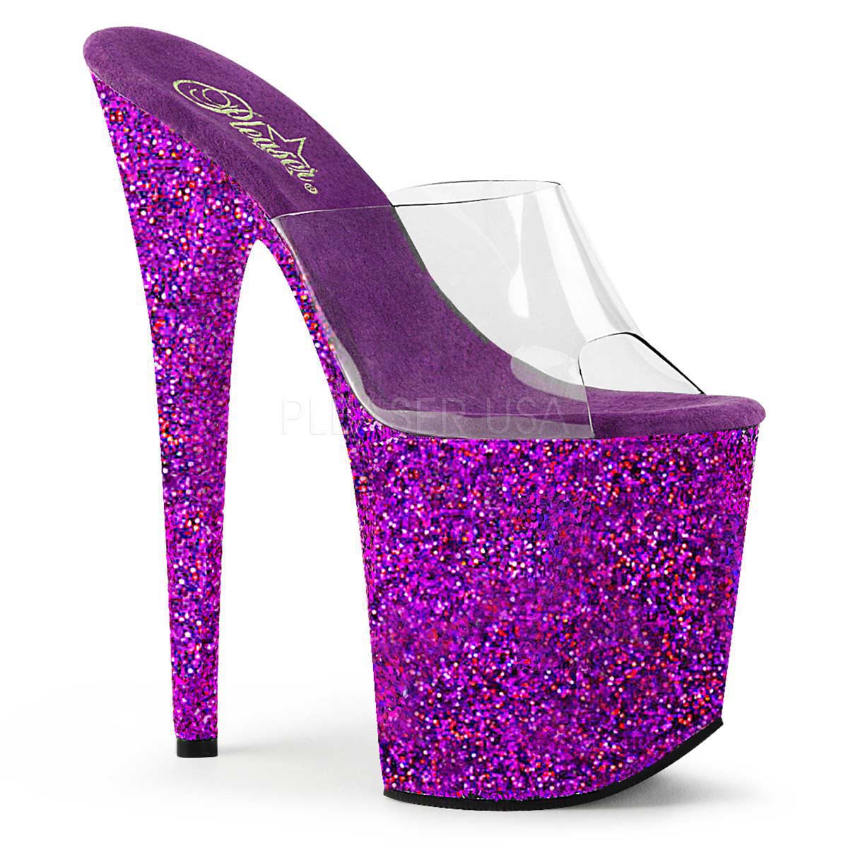 Pleaser Flamingo-801LG - Clear Purple Holo Glitter in Sexy Heels ...