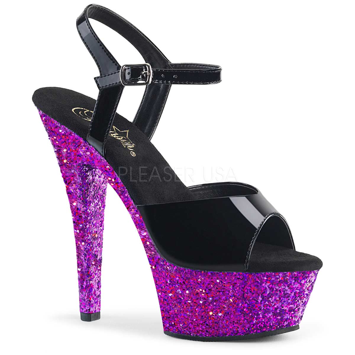 Pleaser Kiss-209LG - Black Pat Purple Multi Glitter in Sexy Heels ...