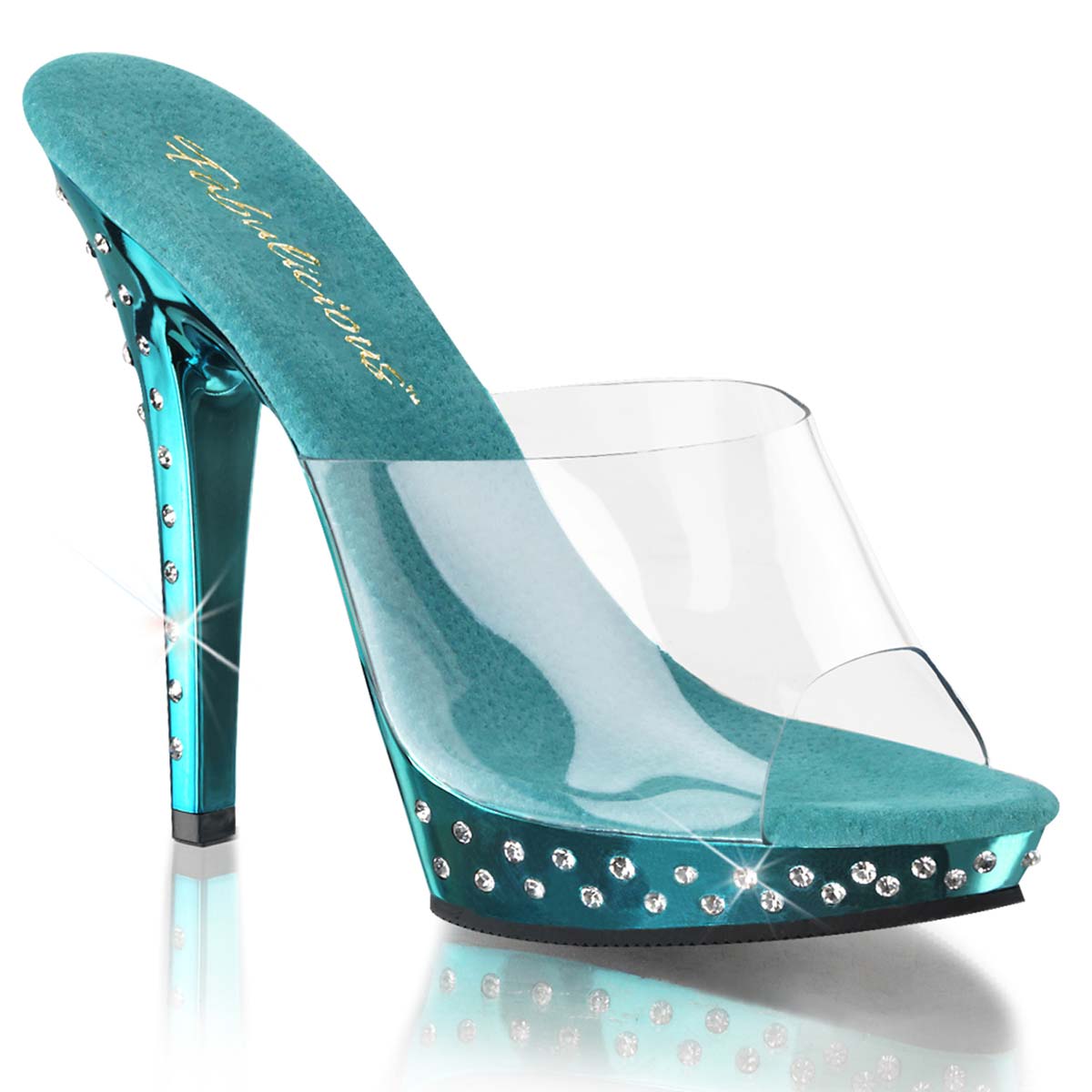 Pleaser Fabulicious Lip-101SDT - Clear Turquoise Chrome in Sexy Heels ...