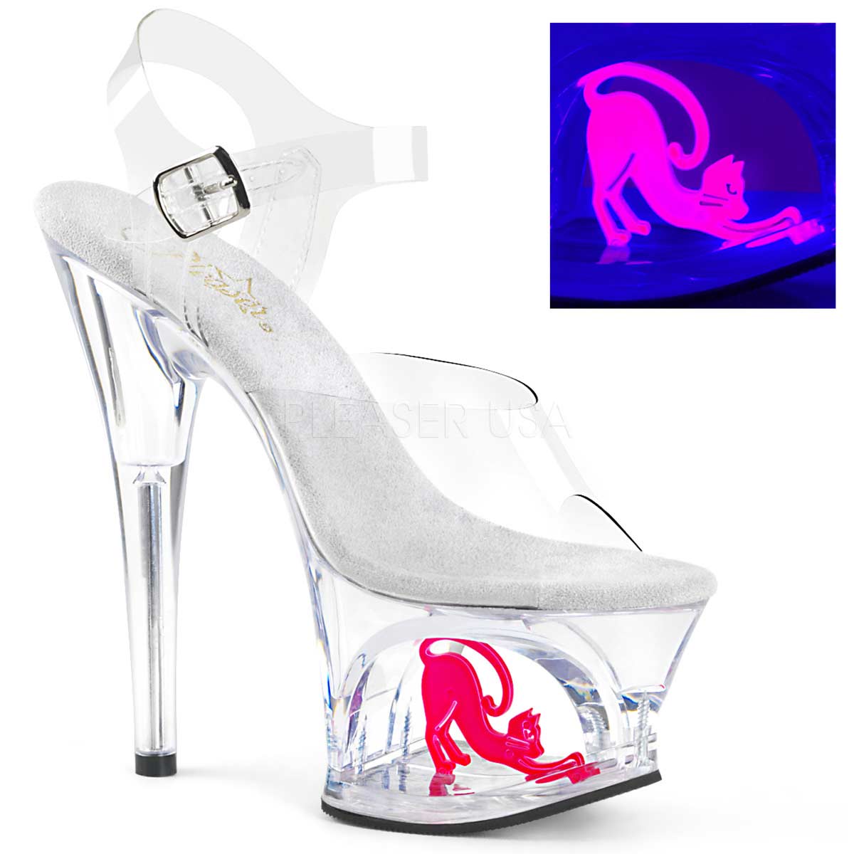 Pleaser Moon-708CAT - Clear Pink in Sexy Heels & Platforms - $51.91