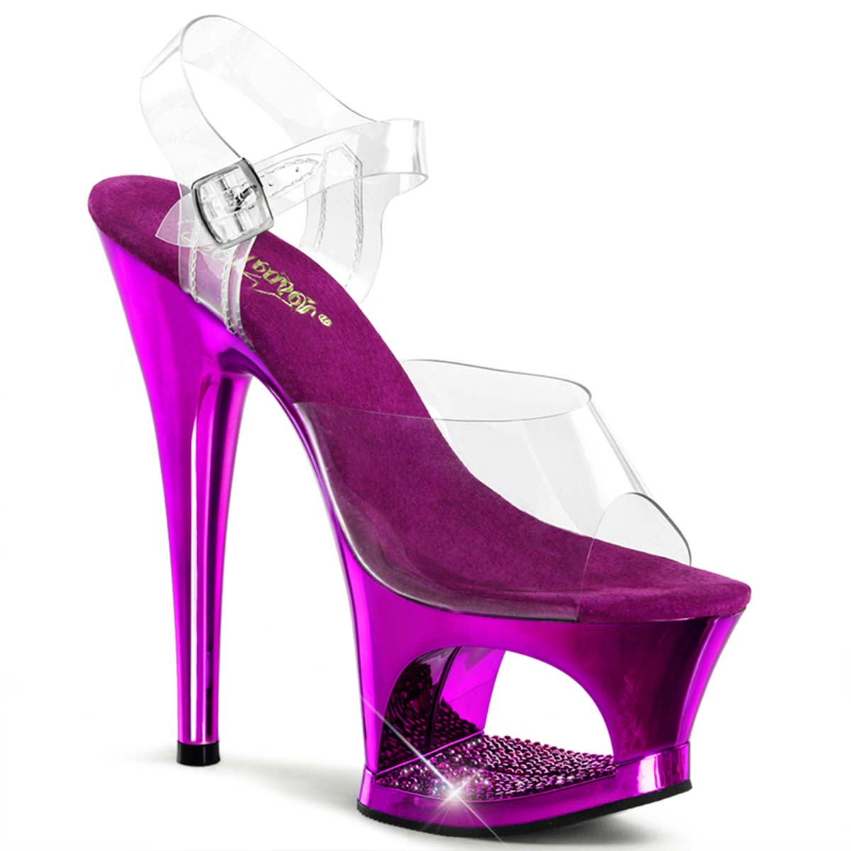 Pleaser Moon-708Dmch - Clear/Purple Chrome in Sexy Heels & Platforms ...