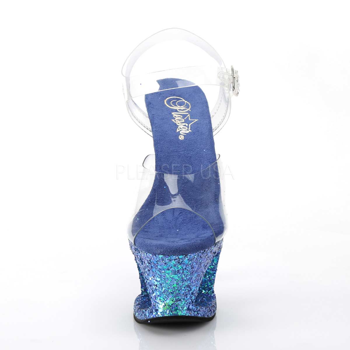 Pleaser Moon-708LG - Clear Blue Multi Glitter in Sexy Heels & Platforms ...