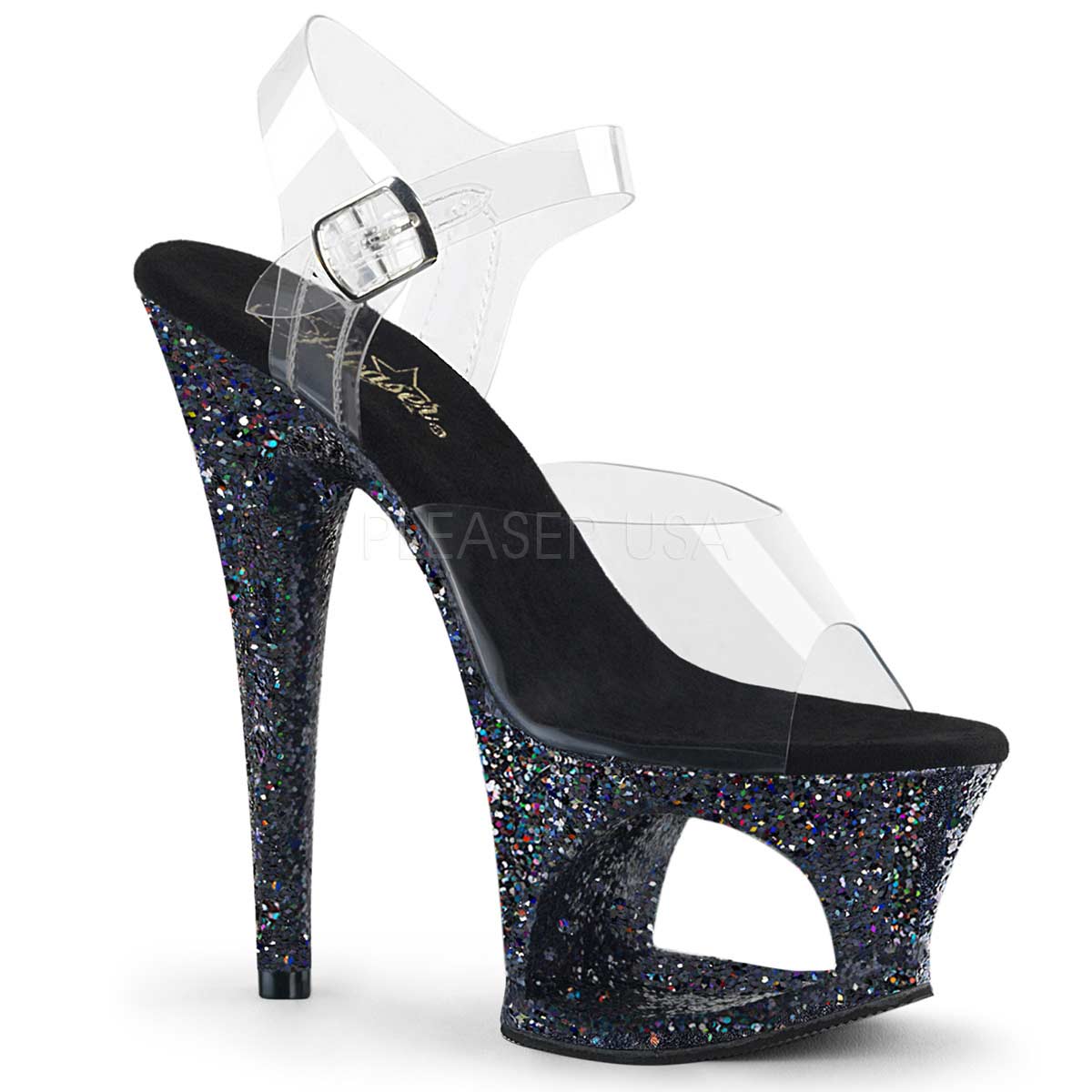 Pleaser Moon-708LG - Clear Black Multi Glitter in Sexy Heels ...