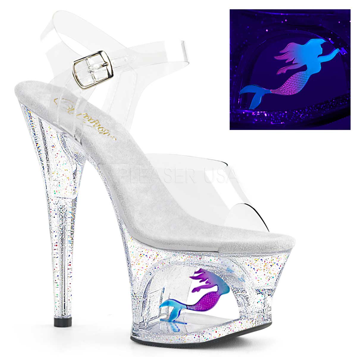 Pleaser Moon-708MER - Clear in Sexy Heels & Platforms - $54.55