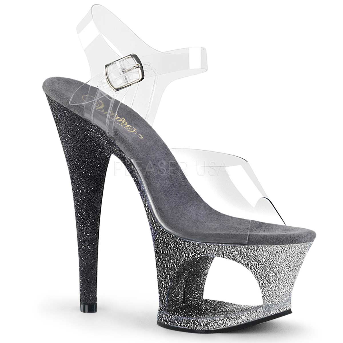 Pleaser Moon-708OMBRE - Clear Silver Black Ombre in Sexy Heels ...