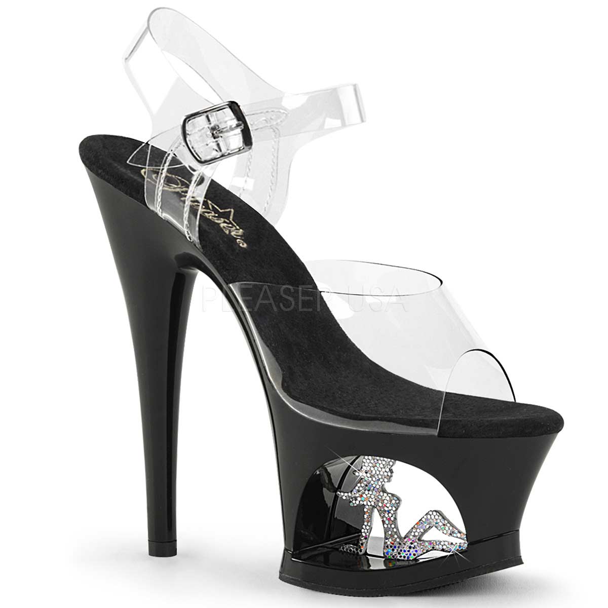 Pleaser Moon-708TG - Clear Black Silver in Sexy Heels & Platforms - $50.39