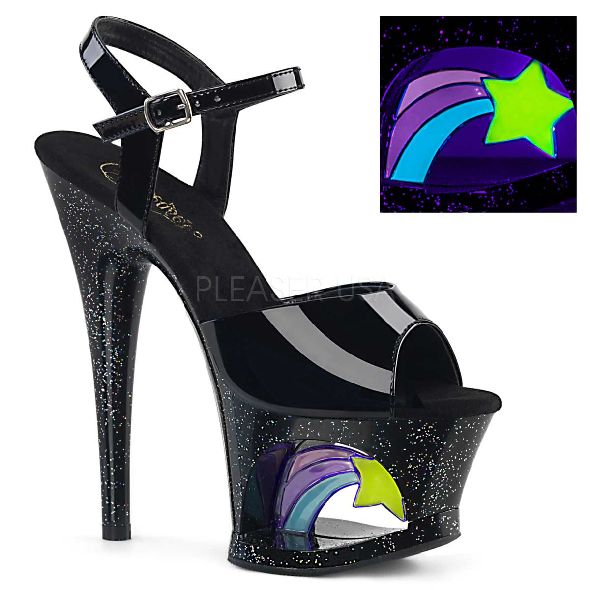 Pleaser Moon-709RSS - Black Pat in Sexy Heels & Platforms - $45.75