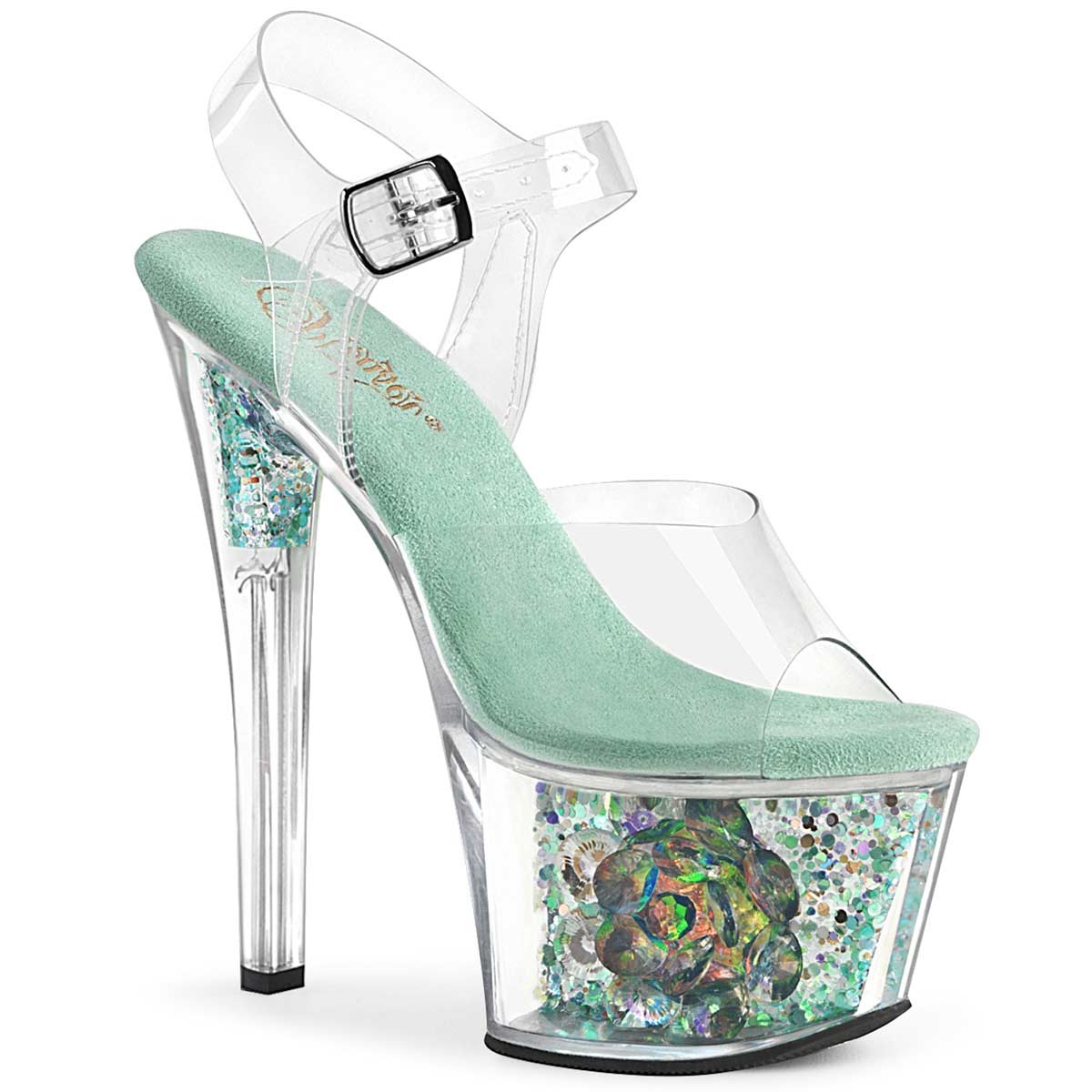 Pleaser Sky-308CF - Clear Blue Iridescent Glitter in Sexy Heels ...