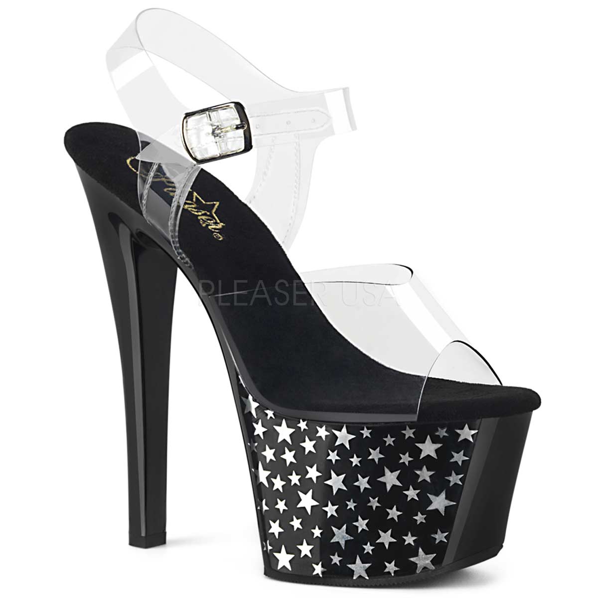 Pleaser Sky-308CP-1 - Clear Black Silver Chrome in Sexy Heels ...