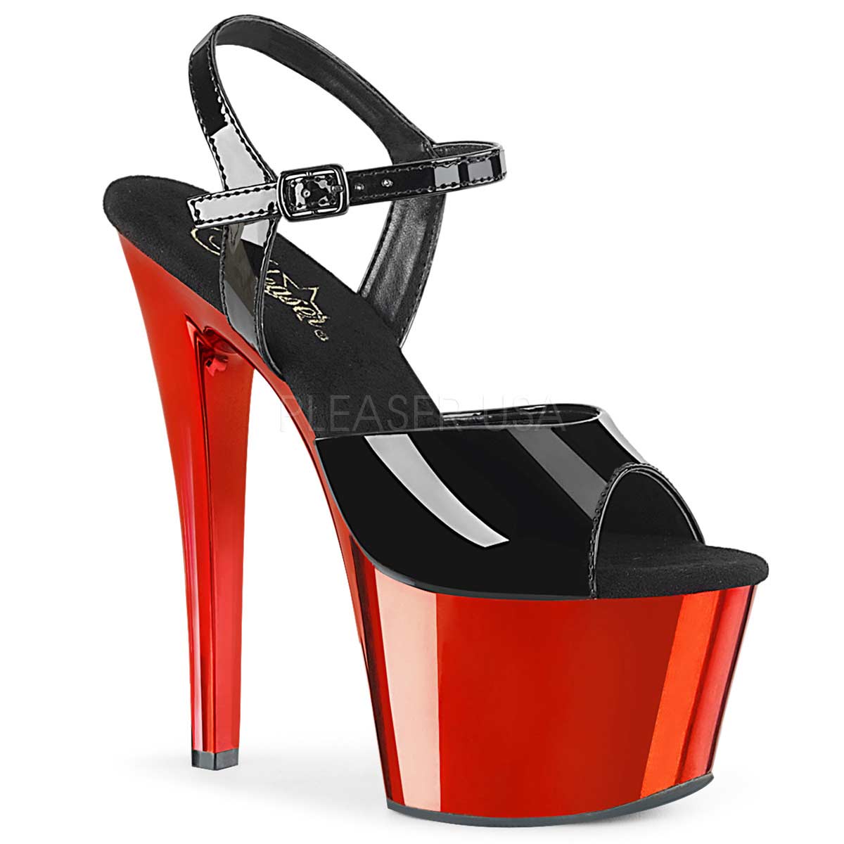 Pleaser Sky-309 - Black Pat Red Chrome in Sexy Heels & Platforms - $56.27