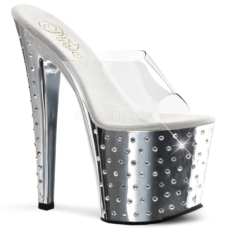 Pleaser Stardust-751 - Clear/Silver Chrome in Sexy Heels & Platforms ...