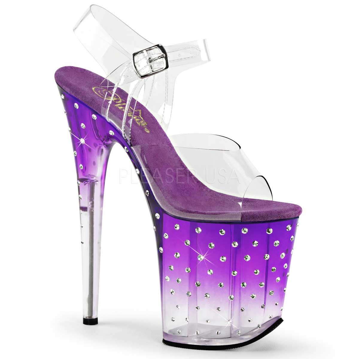 Pleaser Stardust-808T - Purple Clear in Sexy Heels & Platforms - $54.55