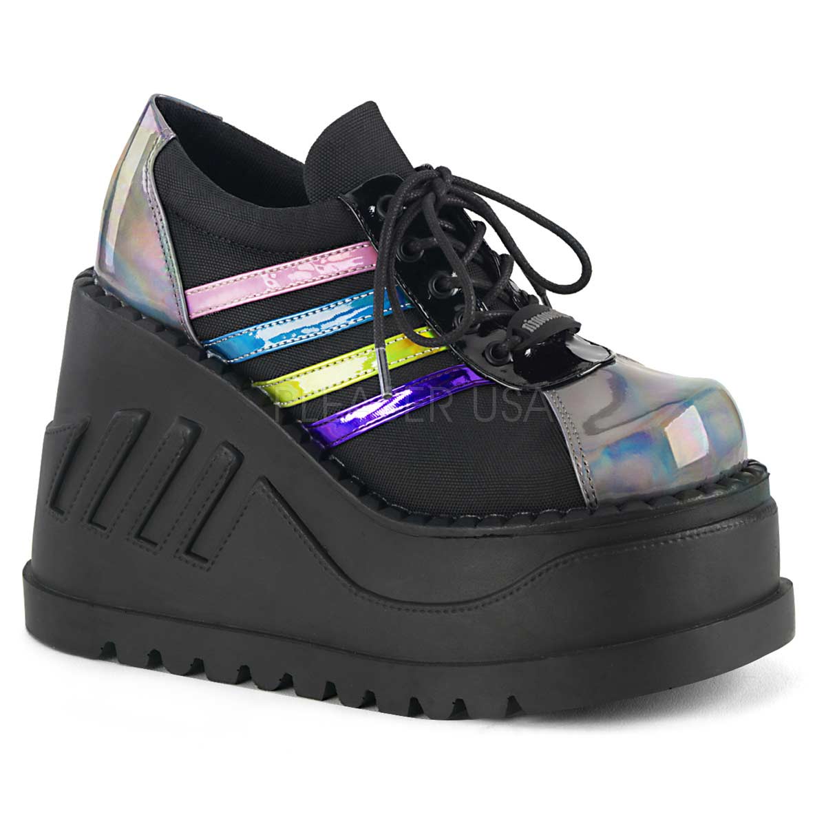 Pleaser Stomp-08 - Black Pewter Multi Hologram in Shoes & Flats - $49.49