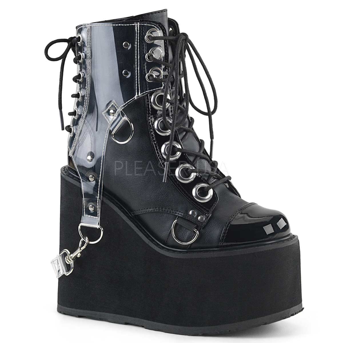 Pleaser Swing-115 - Black Vegan Leather Patent Clear PVC in Sexy Boots ...