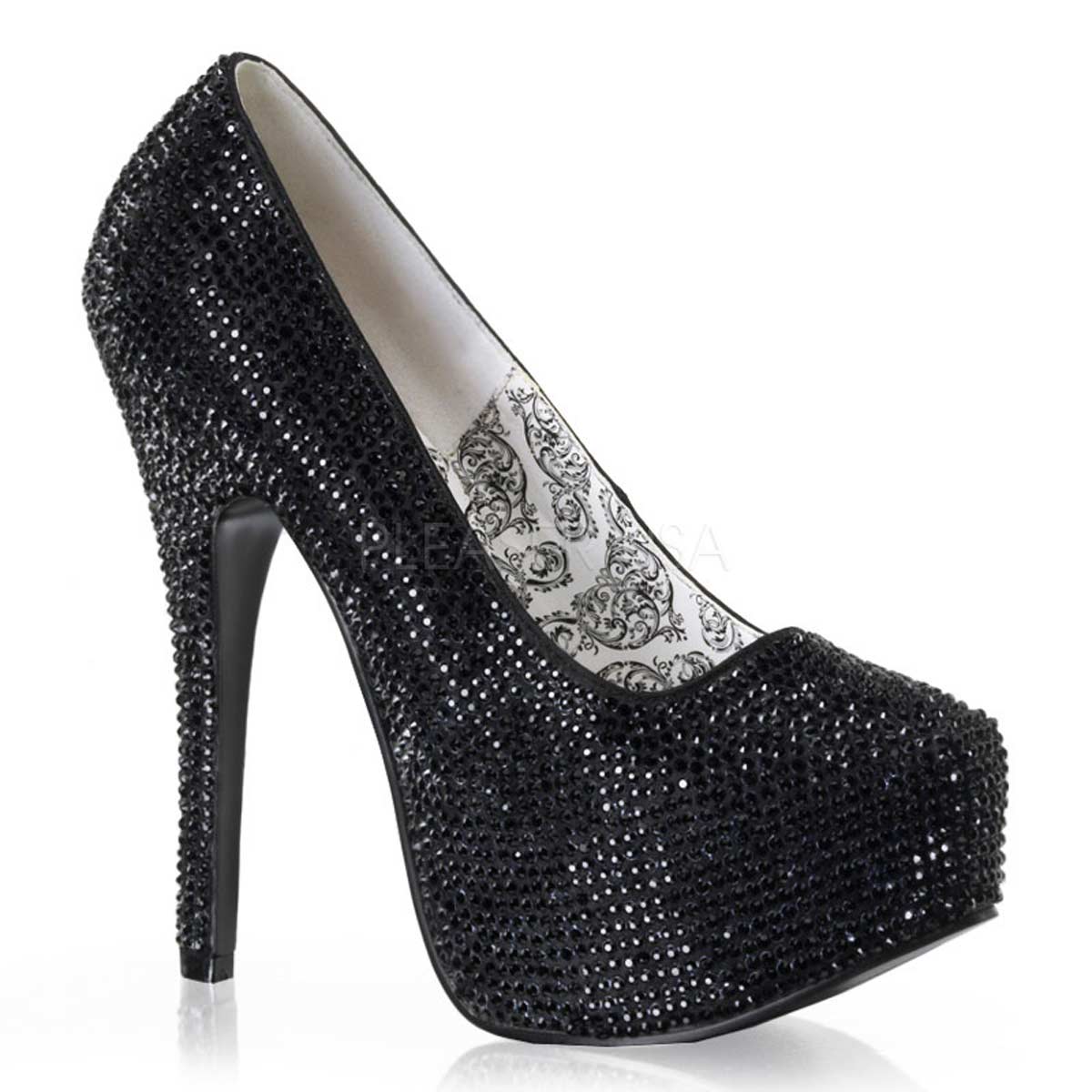 Pleaser Bordello Teeze-06R - Black Satin Rhinestones in Sexy Heels ...