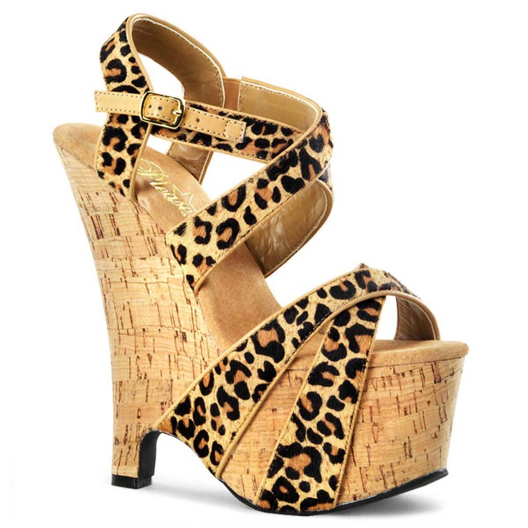 Pleaser Beau-615 - Tan Leopard Pony Hair/Cork in Sexy Heels & Platforms ...